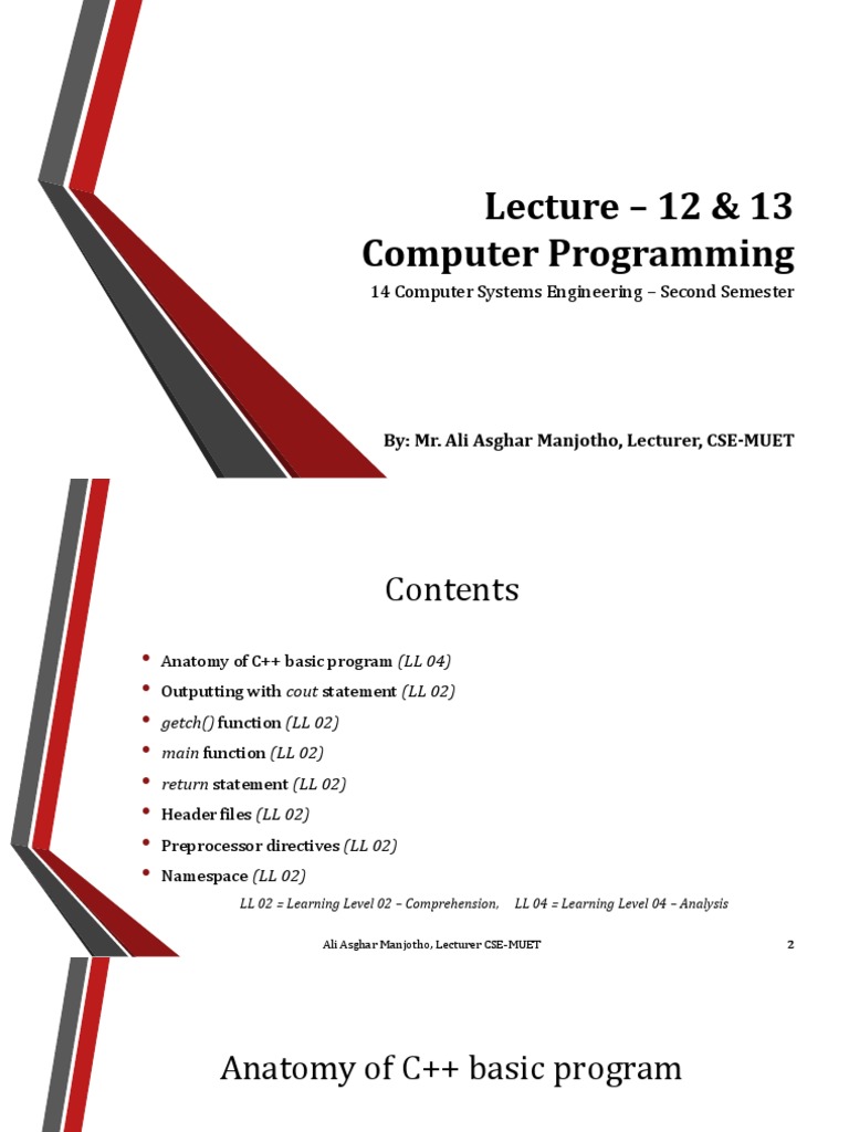 Lecture - 12 & 13 Computer Programming: 14 Computer Systems Engineering ...