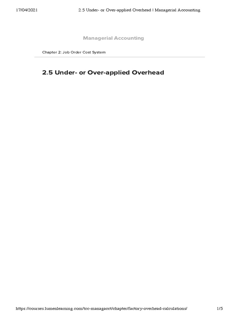 Over- or Under-applied Overhead Guide | PDF | Cost Of Goods Sold ...