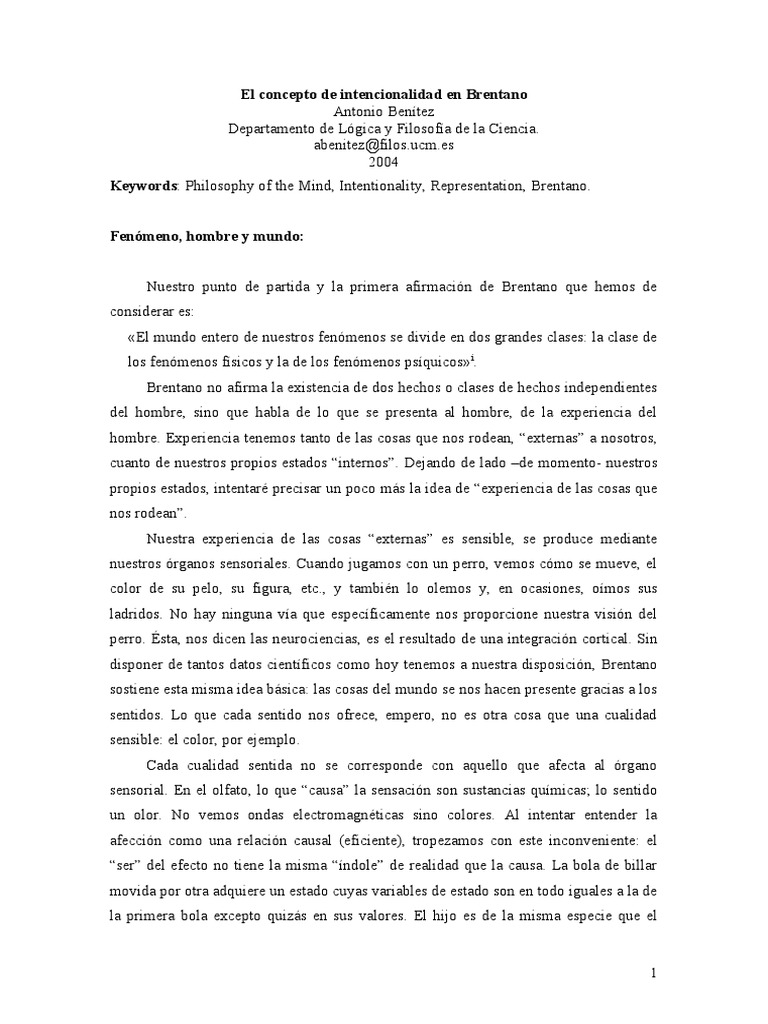 El Concepto de Intencionalidad en Brentano | PDF | Existencia | Filosofía
