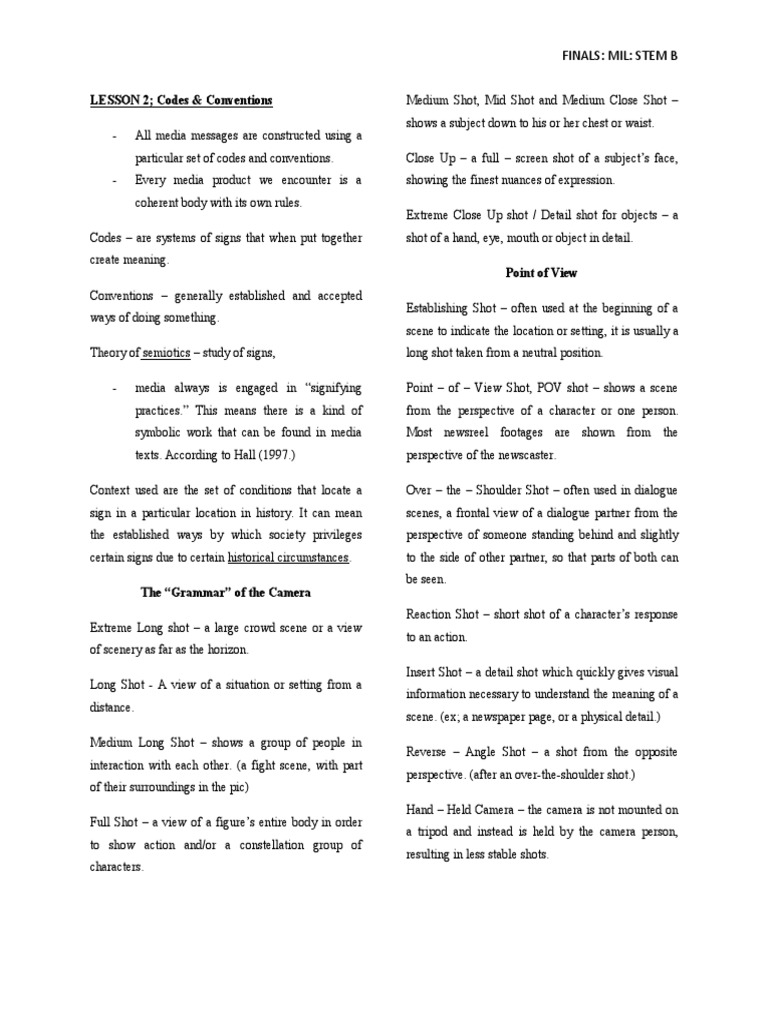 LESSON 2 Codes & Conventions: Finals: Mil: Stem B | PDF | News | Mass Media