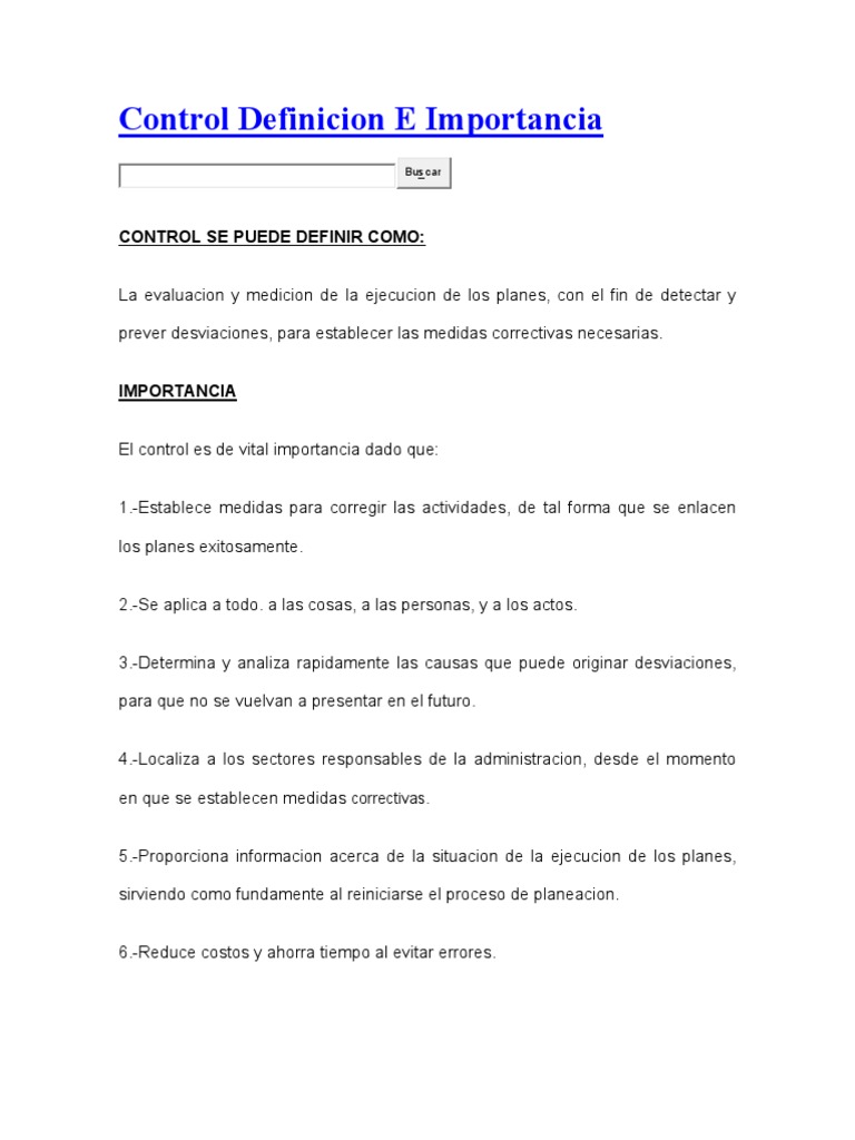 Control Definicion E Importancia | PDF | Calidad (comercial) | Economias