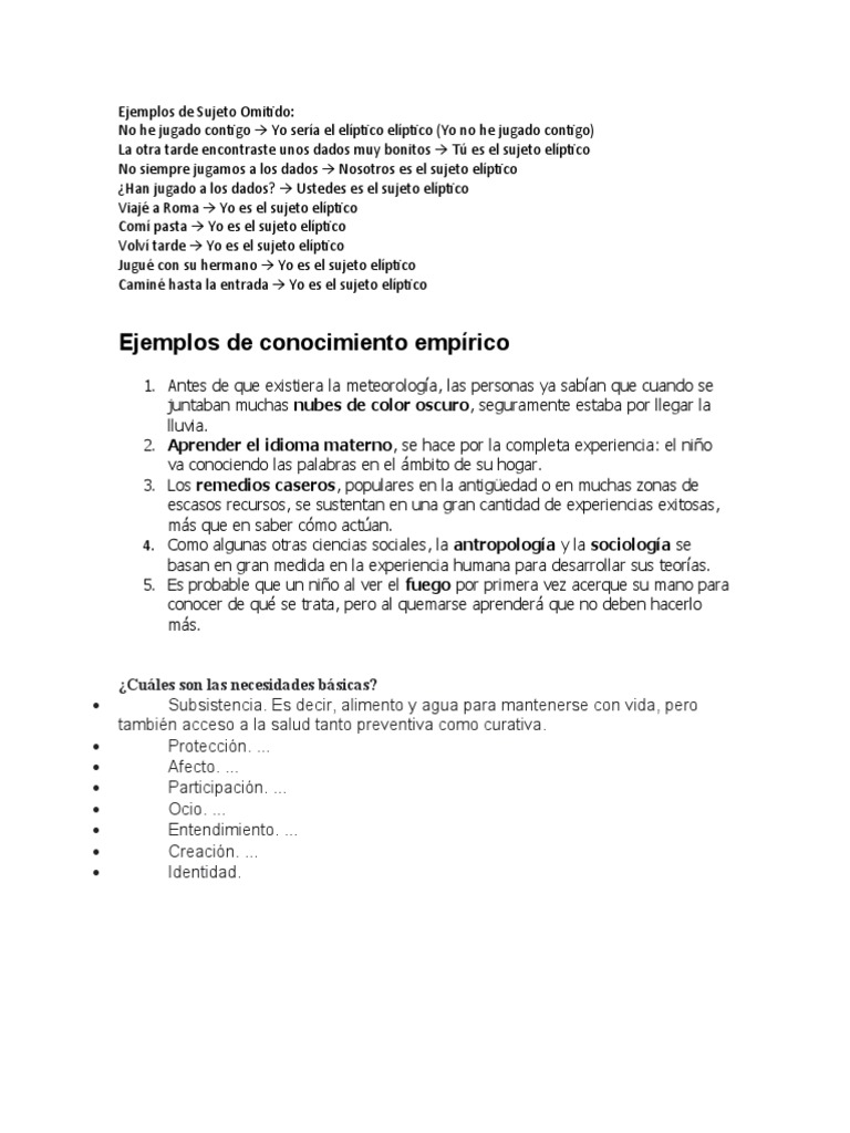 Ejemplos de Sujeto Omitido | PDF