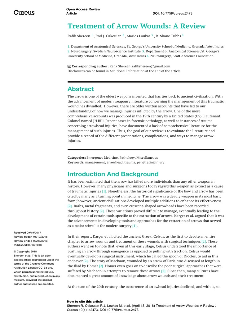 Treatment of Arrow Wounds: A Review: Open Access Review Article DOI: 10 ...