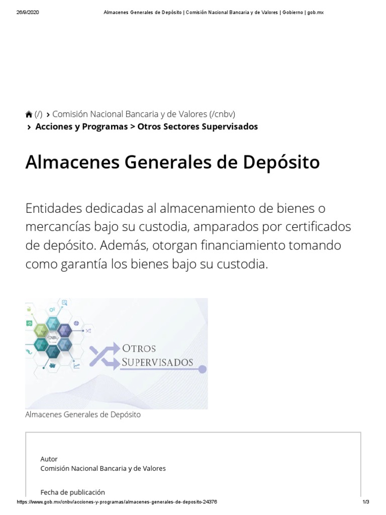 Almacenes Generales de Depósito - Comisión Nacional Bancaria y de ...