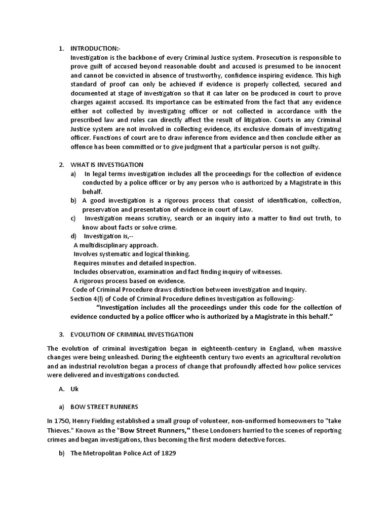 Criminal Investigation Note | PDF | Crime Scene | Criminal Procedure In ...