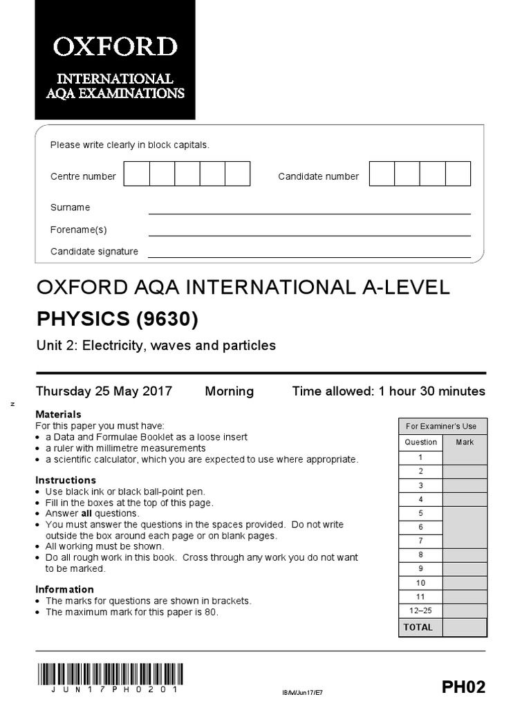 Oxford Aqa International A-Level: PHYSICS (9630) | PDF ...