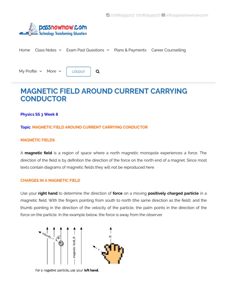 SS3 Physics MAGNETIC FIELD AROUND CURRENT CARRYING CONDUCTOR | PDF | Magnetism | Force