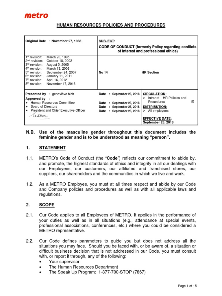 Metro HR Policies | PDF | Business Ethics | Employment