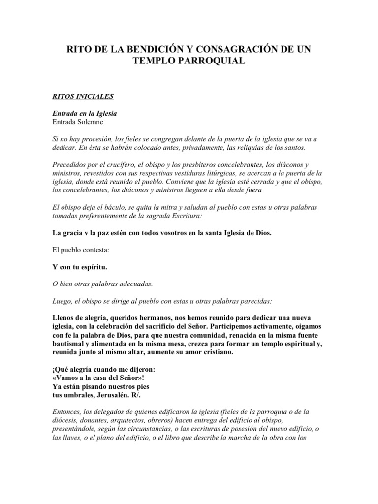 Rito de Bendición de Capillas Católicas | PDF | Misa (liturgia ...
