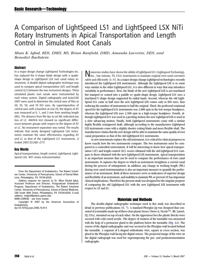A Comparison of Lightspeed Ls1 and Lightspeed LSX Niti Rotary ...