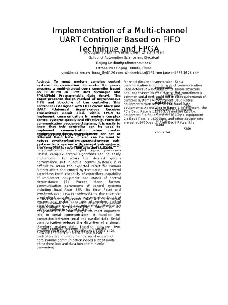 Implementation of A Multi-Channel UART Controller Based On FIFO Technique and FPGA | PDF | Field ...