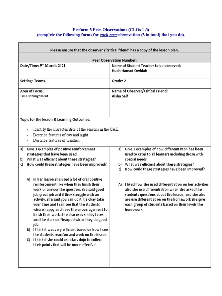 Huda - Observation 1 | PDF | Educational Assessment | Lesson Plan
