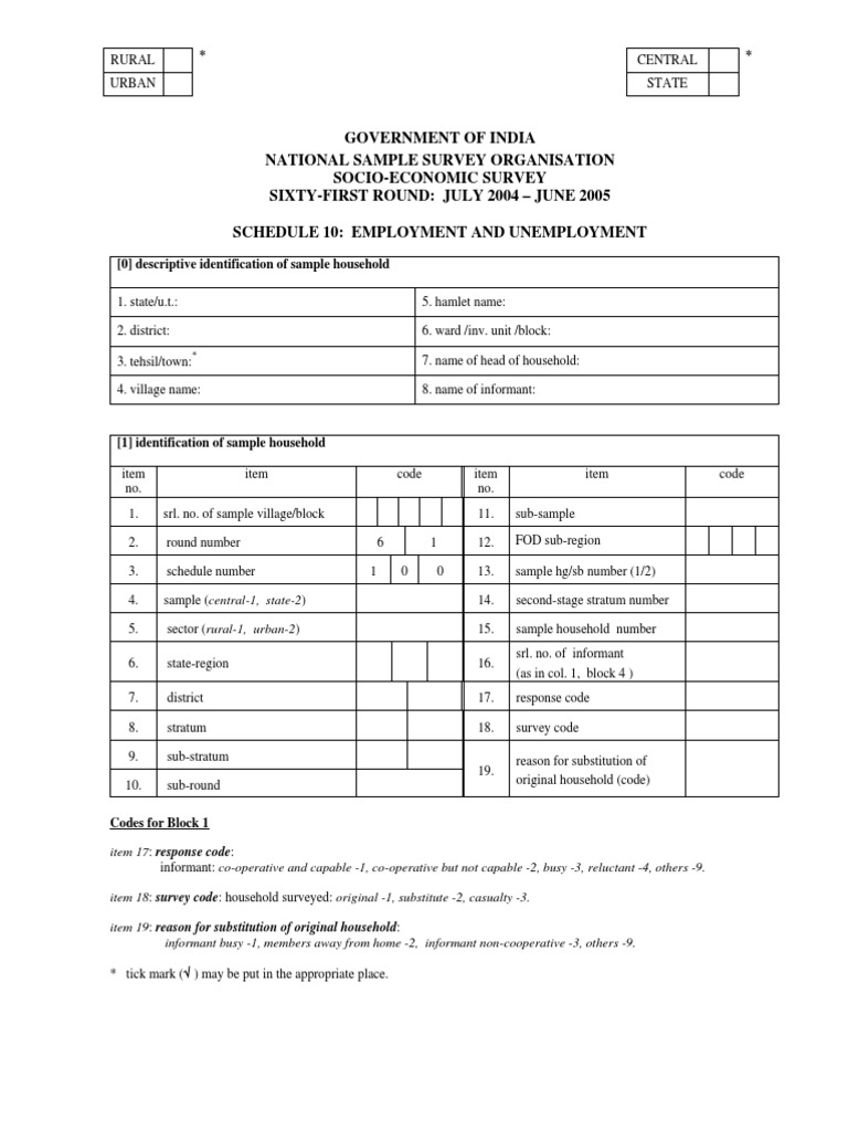 Nsso - Emp-Unemp Schedule | PDF | Loans | Diploma
