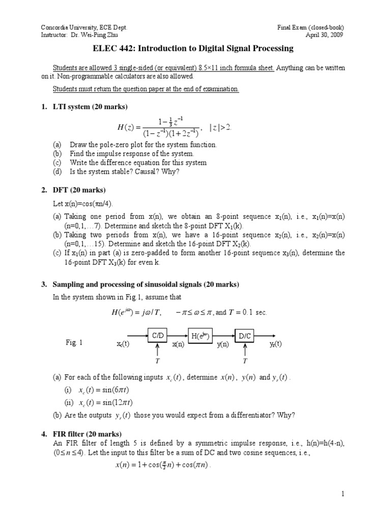 ELEC 442: Introduction To Digital Signal Processing: Z Z Z Z Z H | PDF ...