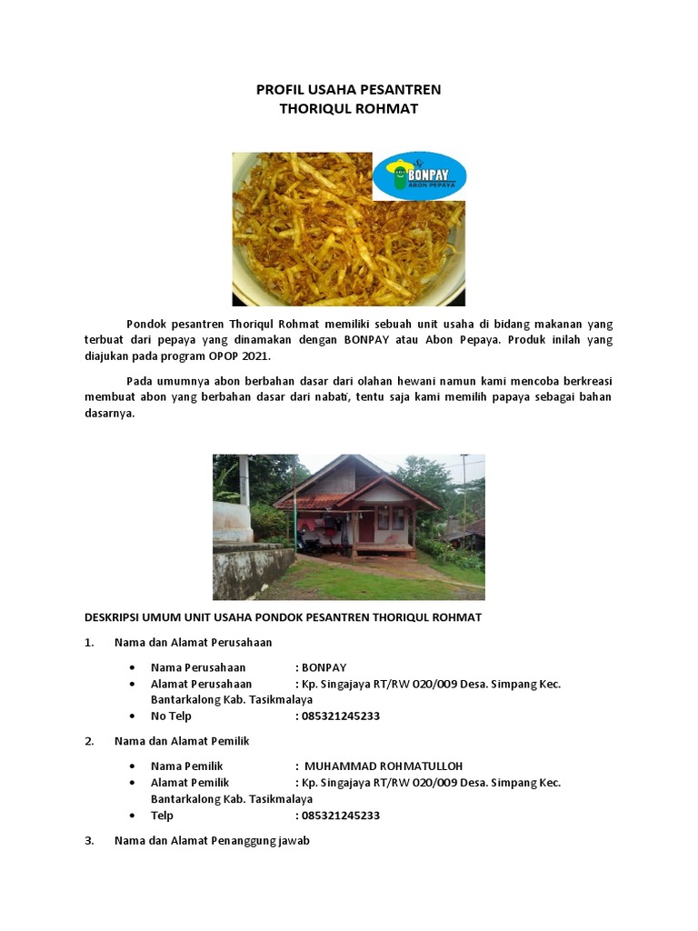 Contoh Profil Usaha Pesantren | PDF