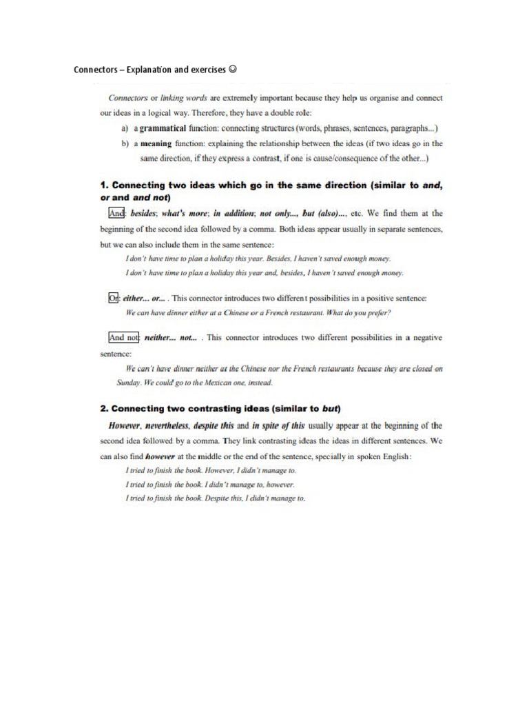 Connectors Exercises Keys | PDF