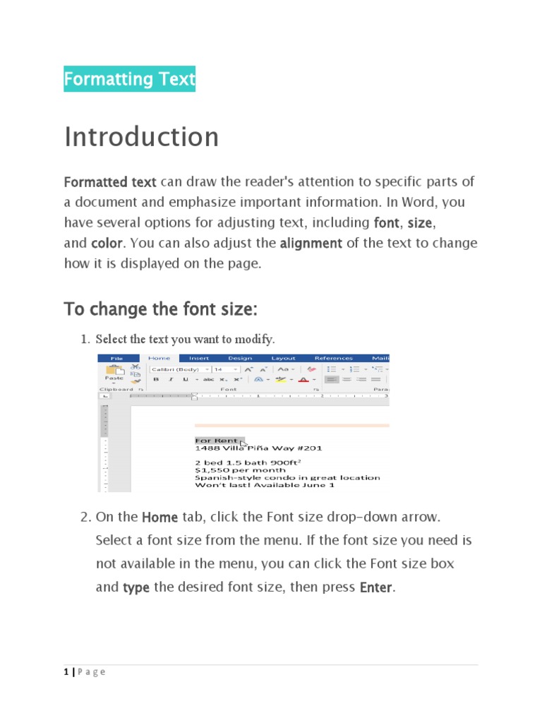 Formatting Text: To Change The Font Size | PDF | Menu (Computing) | Printing