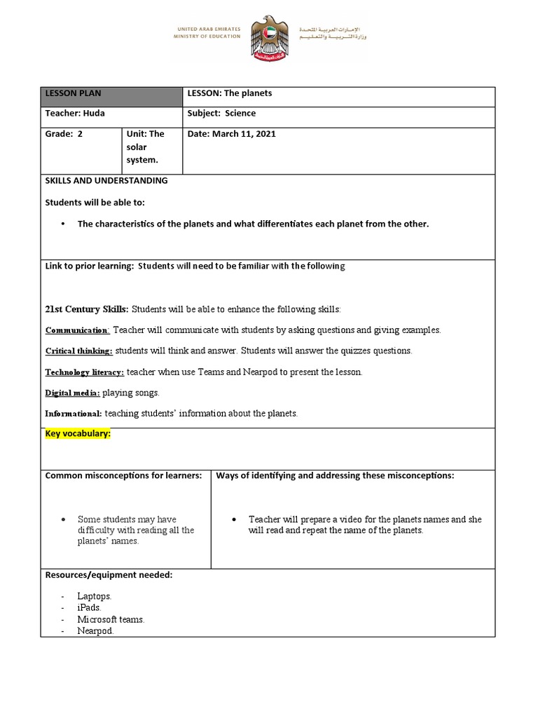 Planets And Earth Lesson Plan Pdf Lesson Plan Teachers