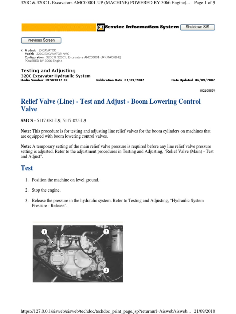 Adjusting Boom Valve Relief Settings | PDF | Pressure | Valve
