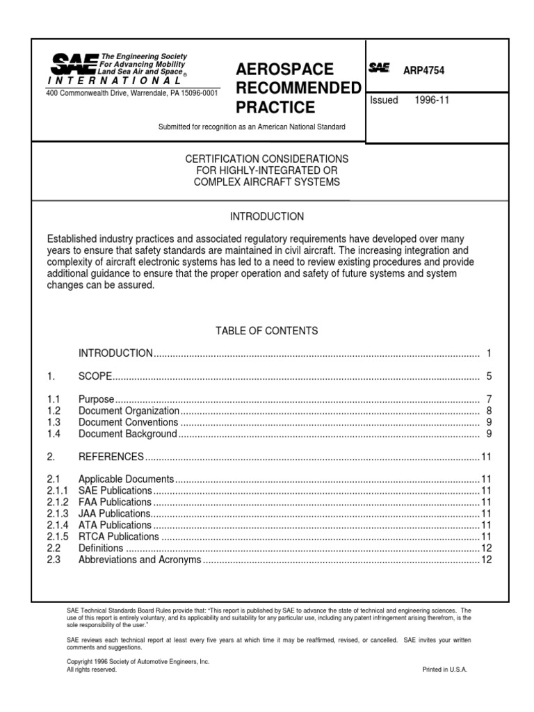 SAE ARP 4754 - Certification Considerations For Highly-Integrated or ...