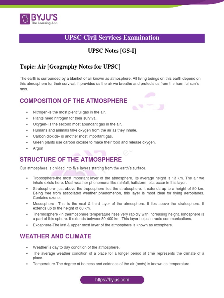 Air Geography Notes For UPSC | PDF | Atmosphere Of Earth | Atmosphere