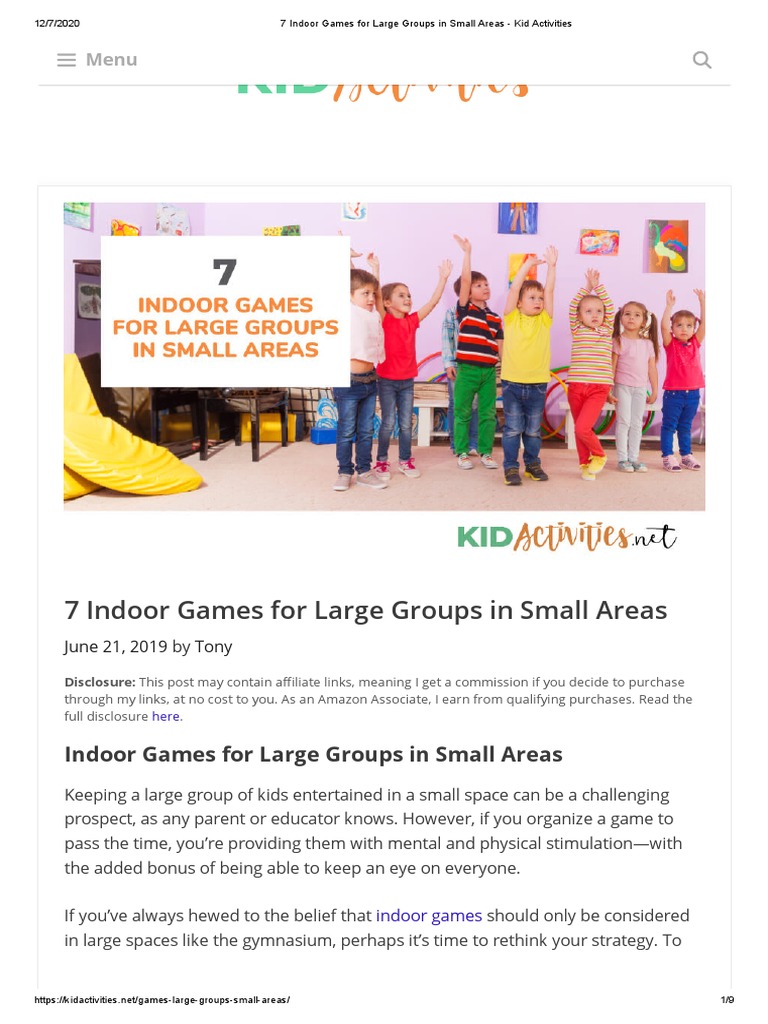 7 Indoor Games For Large Groups in Small Areas - Kid Activities | PDF ...