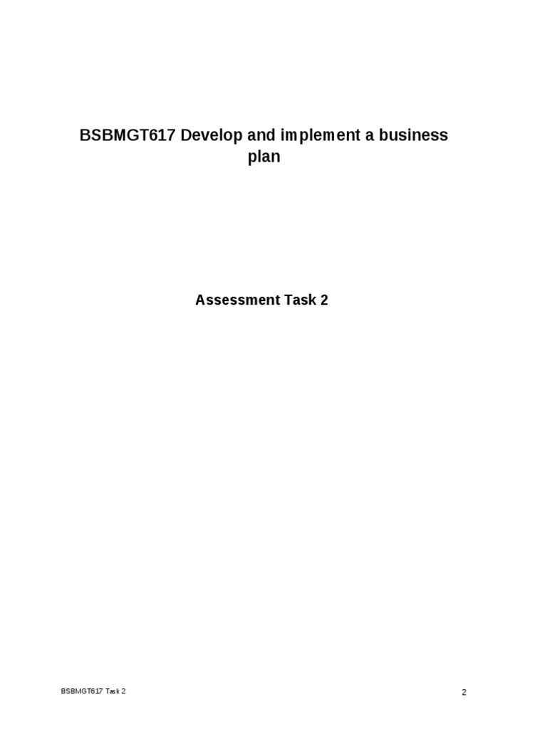 BSBMGT617 Develop and Implement A Business Plan: Assessment Task 2 ...