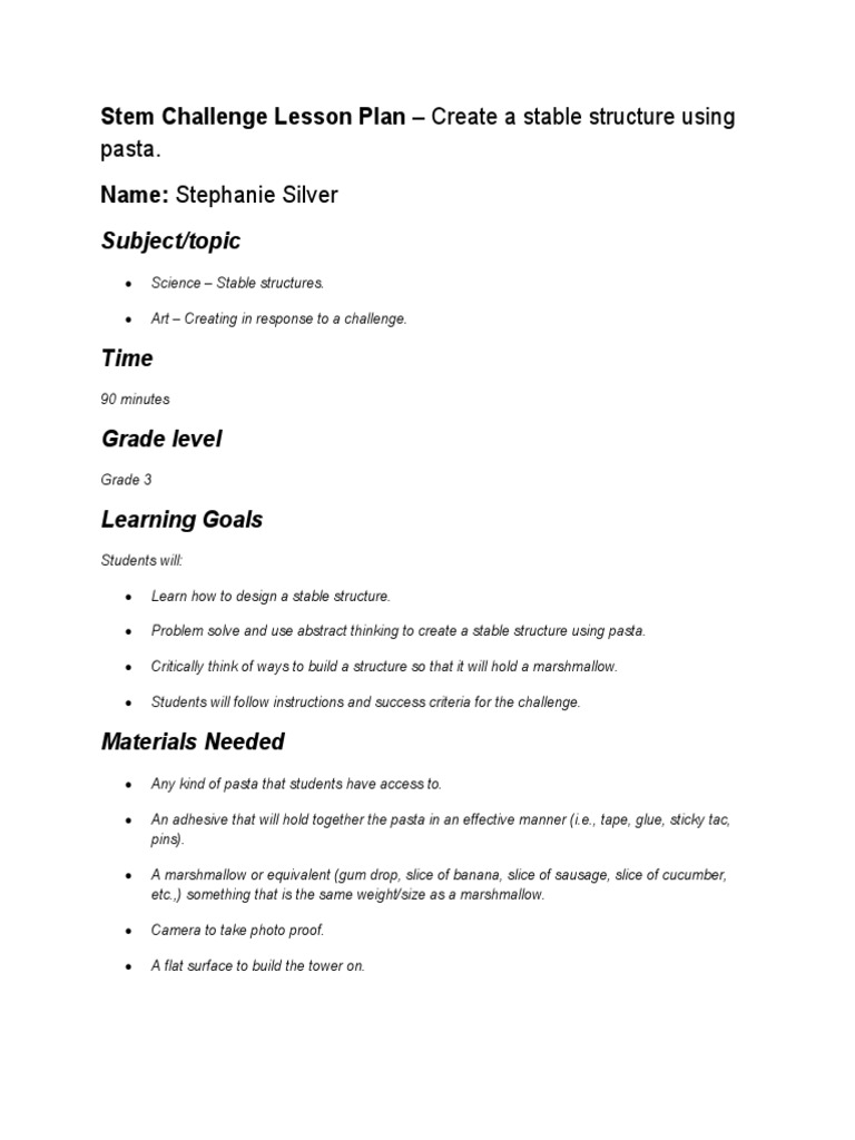 Stem Challenge Lesson Plan | PDF | Adhesive | Design
