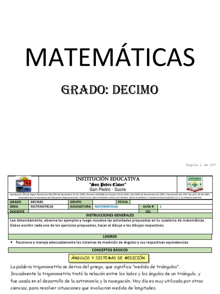 Grado Decimo - Primer Periodo | PDF | Funciones trigonométricas | Triángulo