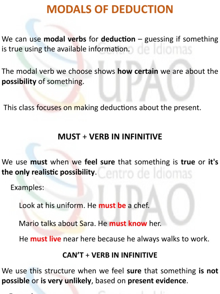 Modal Verbs for Present Deductions | PDF | Language Arts & Discipline
