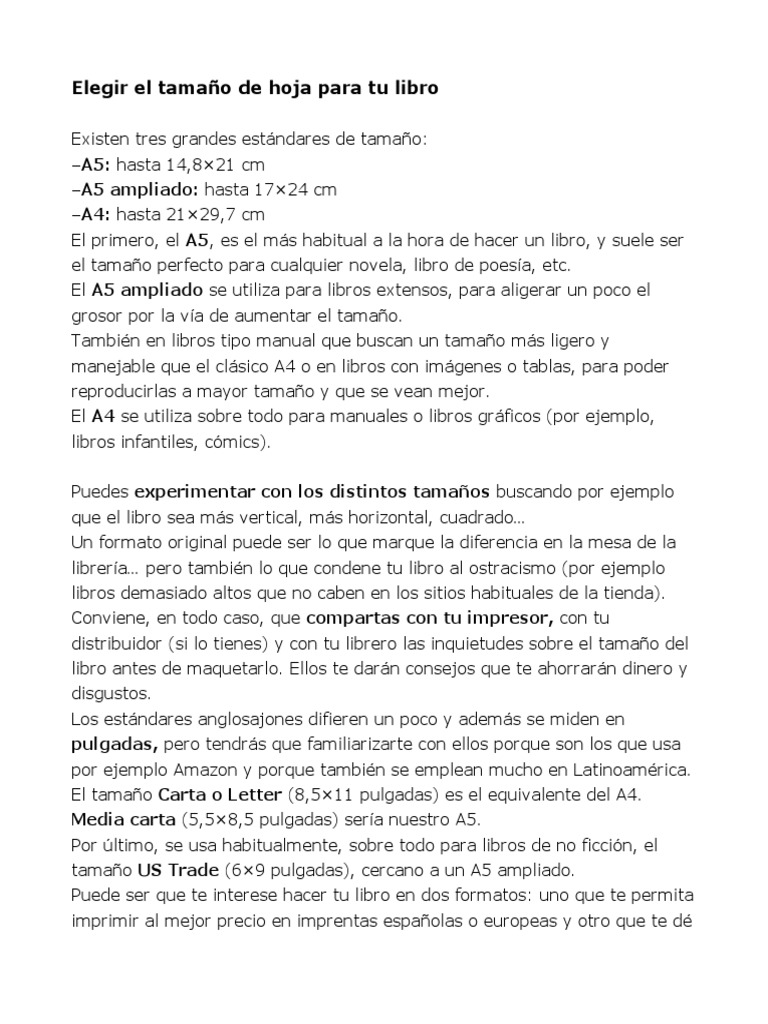 Tipos de Papel, Tamaños, y Tapas para Libros | PDF | Encuadernación | Libro de bolsillo