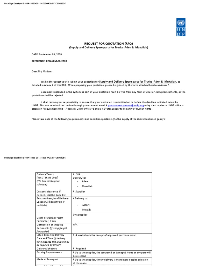 Request For Quotation (RFQ) : (Supply and Delivery Spare Parts For Trucks - Aden & Mukallah ...