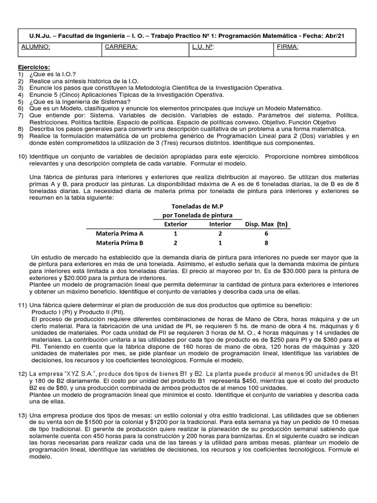 TP1-2021 Programacion Matematica | PDF | Vino | Programación lineal