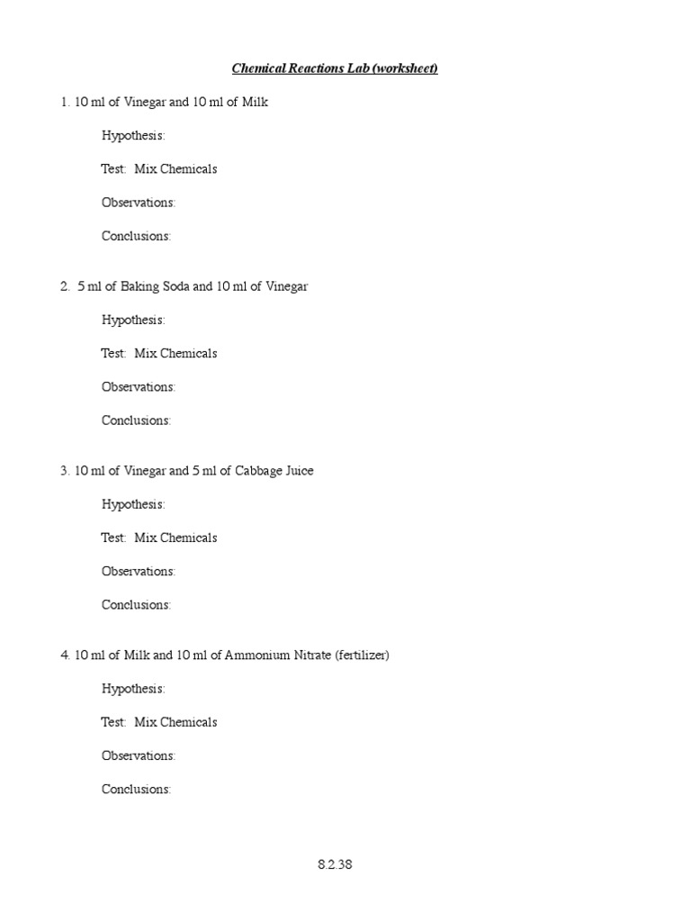 Chemical Reactions Lab (Worksheet) | PDF