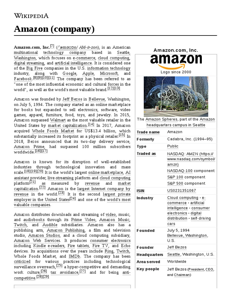 Amazon (Company) : Trade Name Formerly Type Traded As | PDF | Affiliate ...