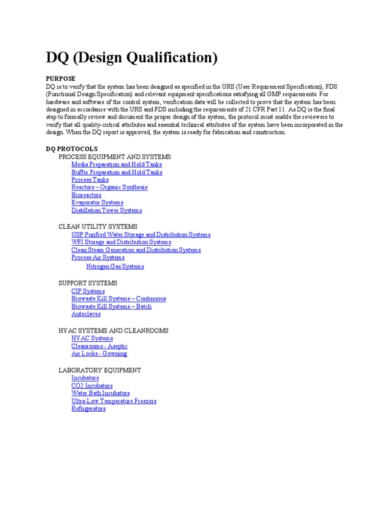 DQ (Design Qualification) : Purpose | PDF | Verification And Validation ...