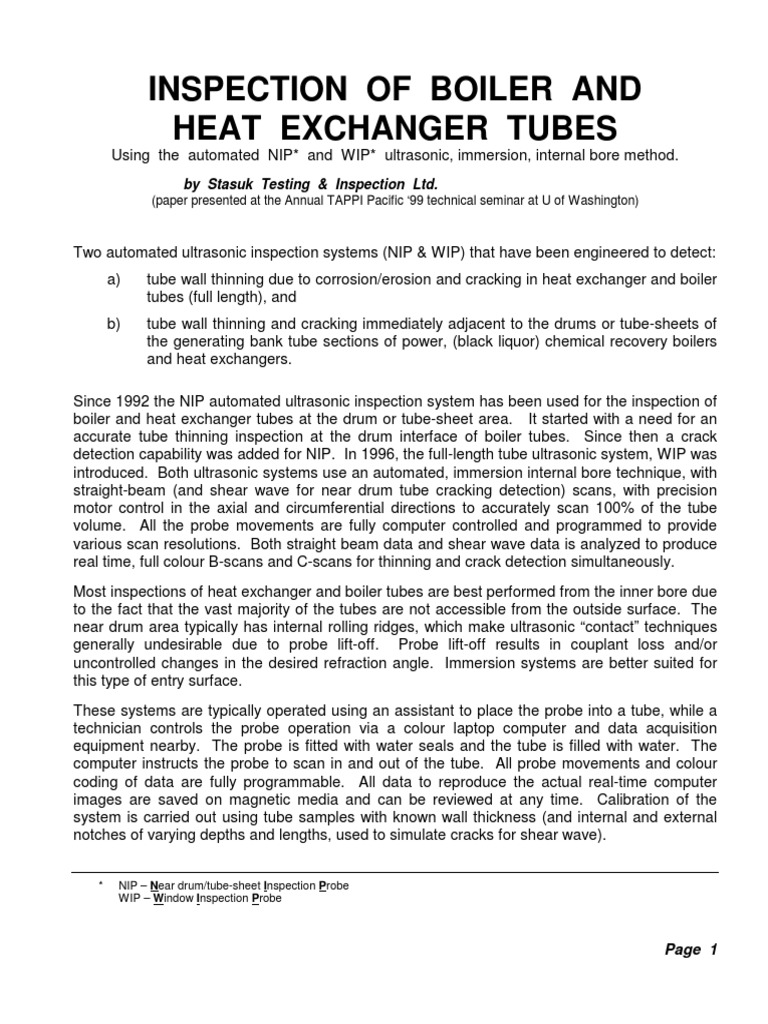 Inspection of Boiler & Heat Exchanger Tubes | PDF | Heat Exchanger ...