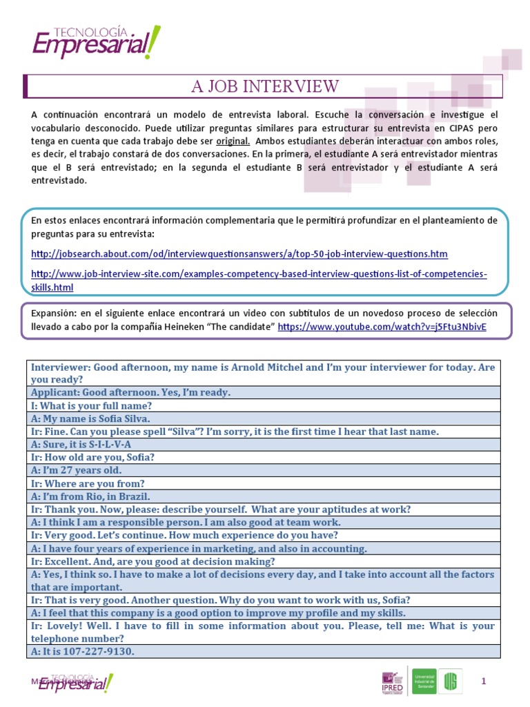 A Job Interview: Skills - HTML | PDF