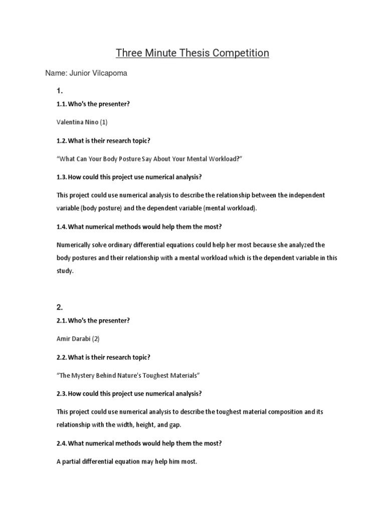 Three Minute Thesis Competition | PDF | Numerical Analysis | Partial ...