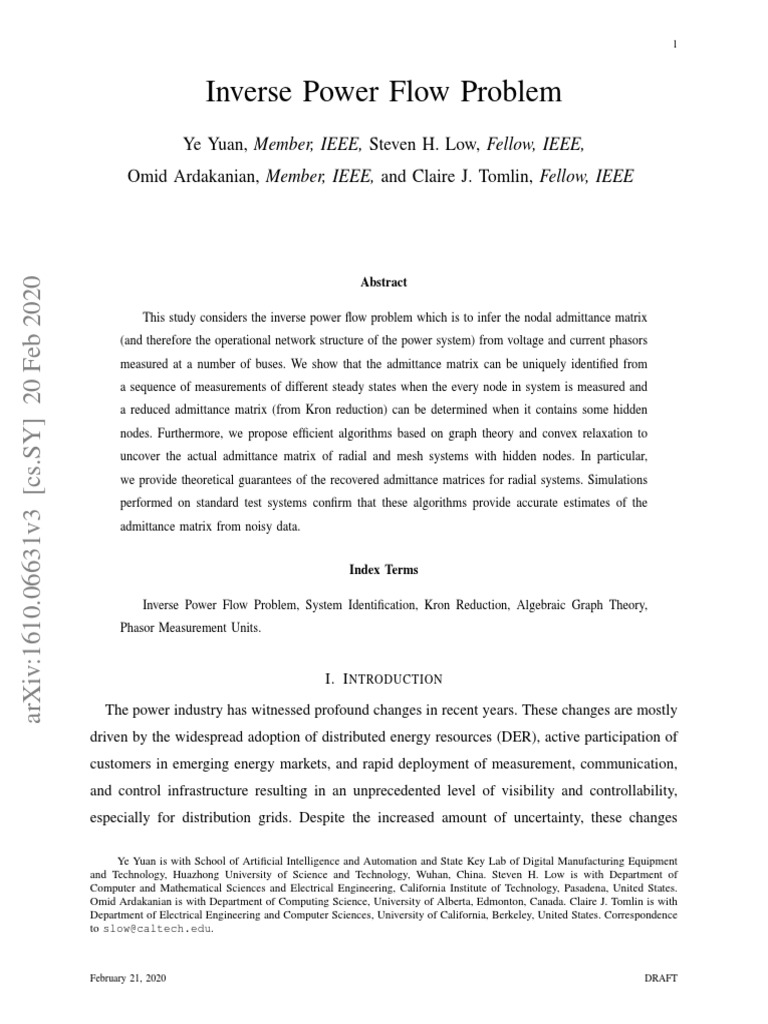 Inverse Power Flow | PDF | Matrix (Mathematics) | Complex Number