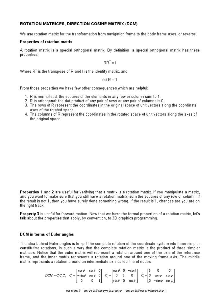 Rotation Matrices and DCM Explained | PDF | Matrix (Mathematics ...