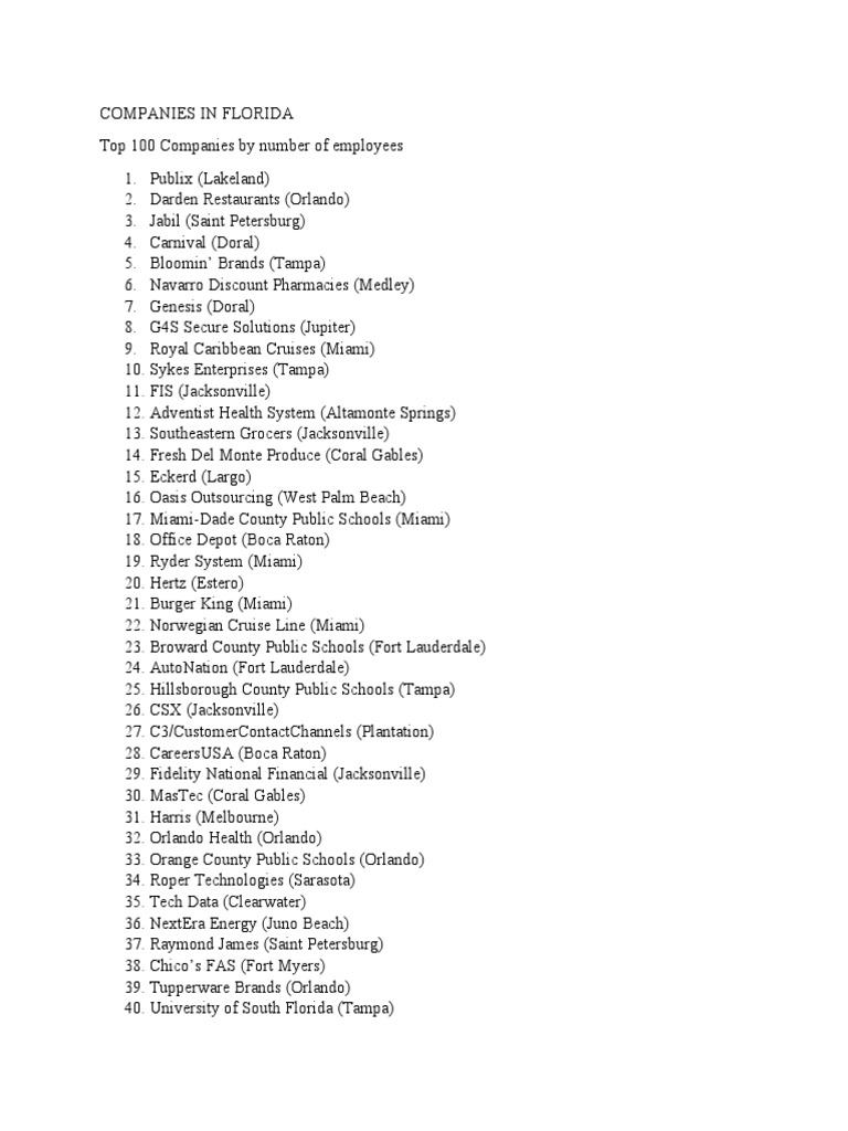 Florida Companies List | PDF | Florida | Tampa