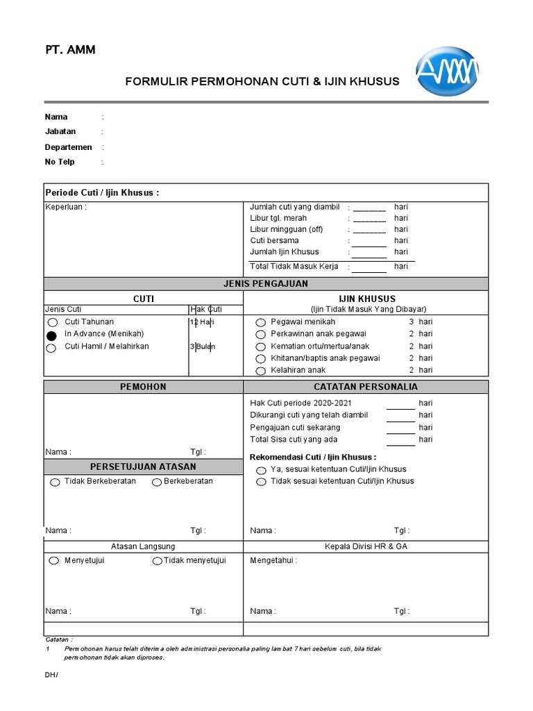 Form Cuti PT - Amm | PDF
