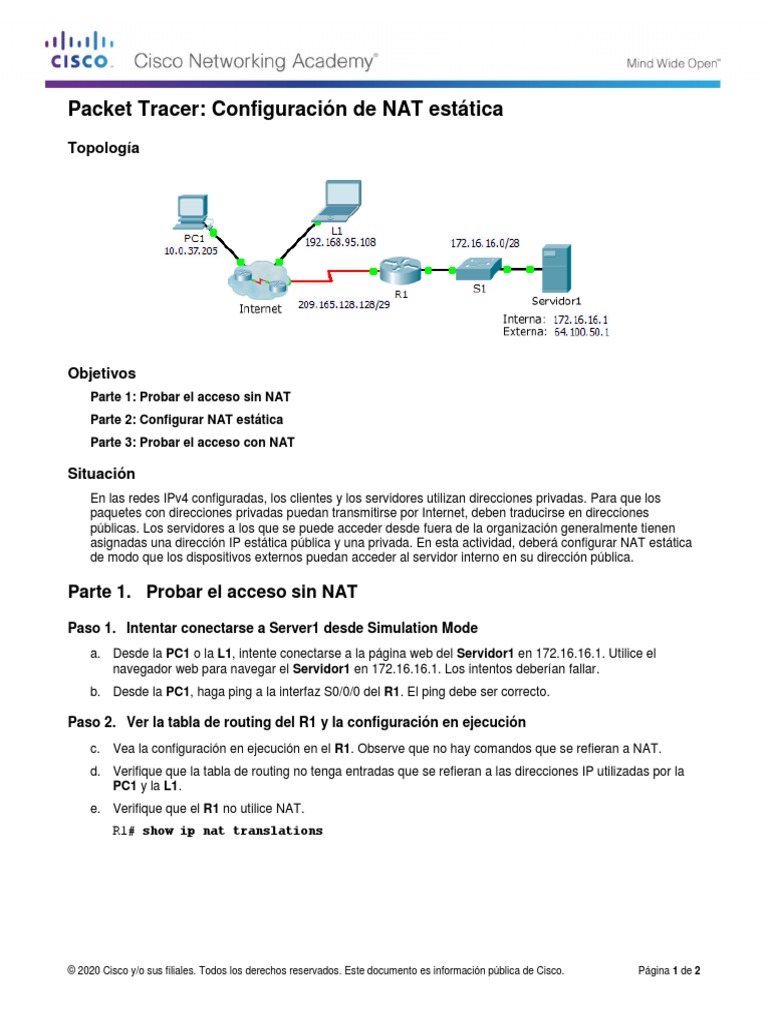 9 2 1 4 Packet Tracer Configuring Static Nat Instructions Pdf