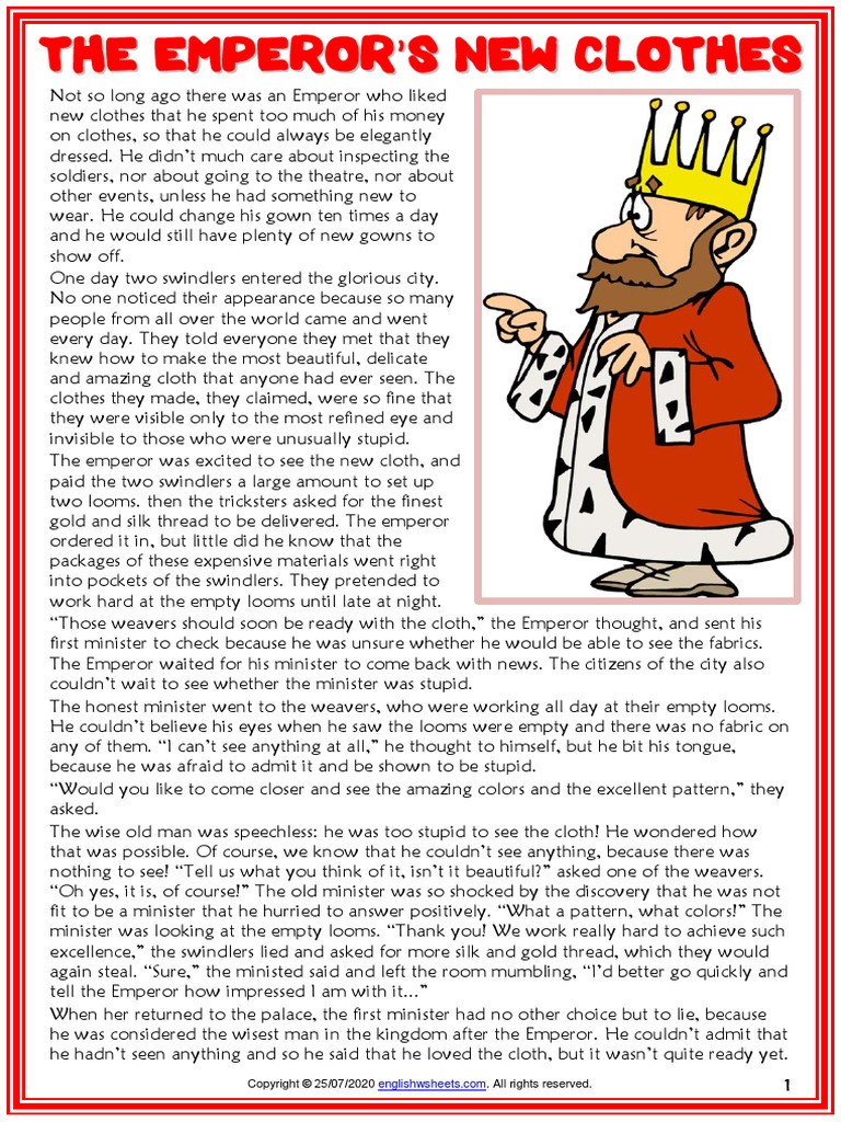 The Emperors New Clothes Esl Printable Fairy Tale Reading Text For Kids ...