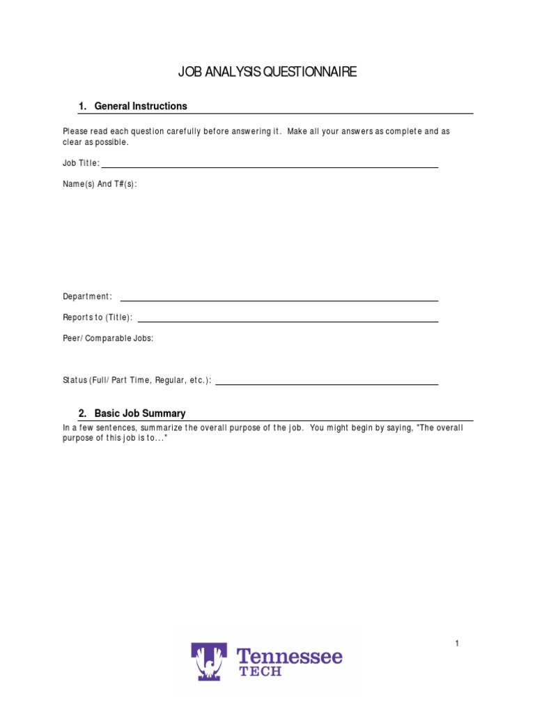 Job Analysis Questionnaire: 1. General Instructions | PDF | Employment ...