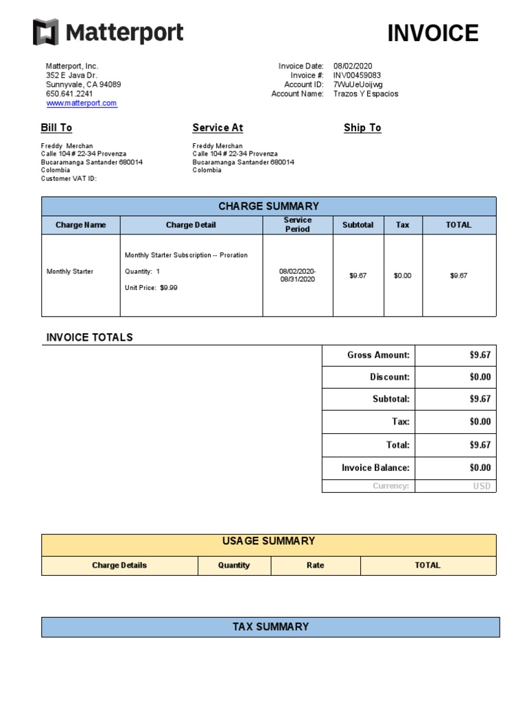 Monthly Starter Subscription Prorated Invoice for Trazos Y Espacios ...