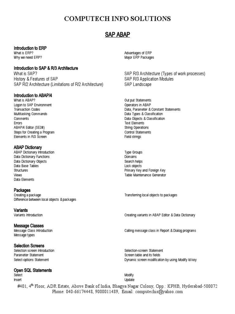 Computech Info Solutions Sap Abap Pdf Information Technology Management Computer Programming 