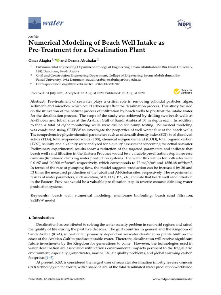 Water: Numerical Modeling of Beach Well Intake As Pre-Treatment For A ...