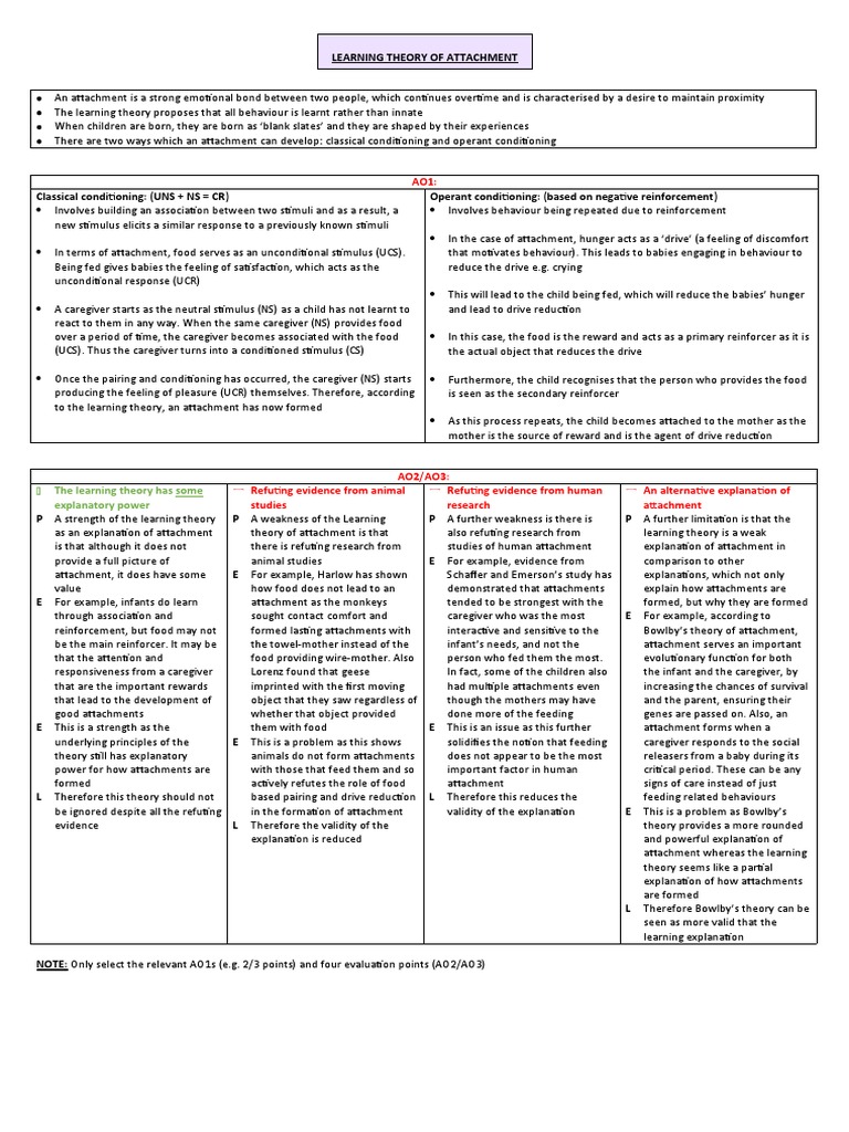 Learning Theory of Attachment | PDF | Attachment Theory | Classical Conditioning